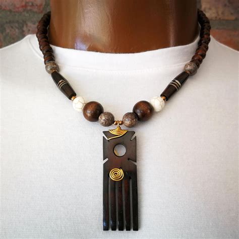 Mens African Necklace Mens African Pendant Necklace Mens Tribal