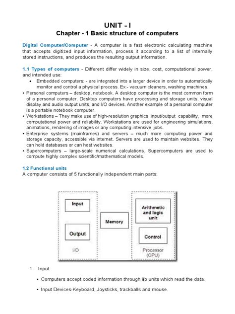 Unit I Chapter 1 Basic Structure Of Computers Pdf Computer