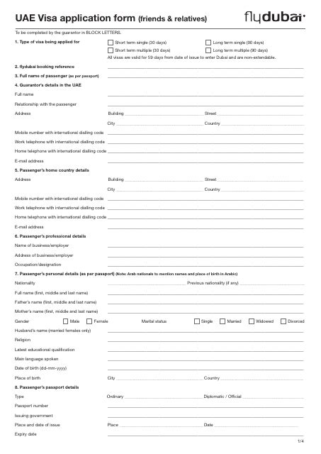 Uae Visa Application Form Friends And Relatives Flydubai Fill Out