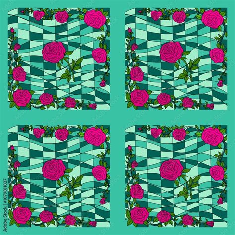 Seamless Pattern With Flowers The Rose Vine Pattern On The Colors Resembles Stained Glass