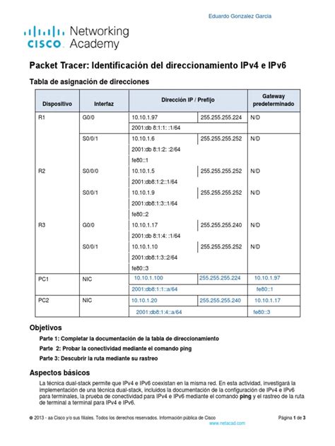 13 2 6 Packet Tracer Verify Ipv4 And Ipv6 Addressing Es Xl Eduardo