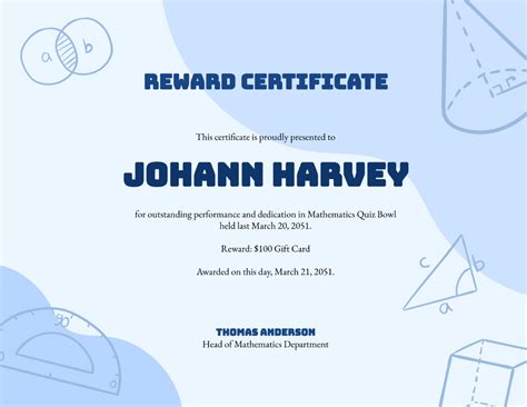 Free Creative Math Reward Certificate Template To Edit Online