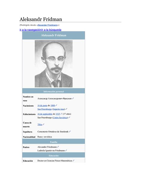 Aleksandr Fridman Notas Aleksandr Fridman Redirigido Desde «alexander Friedmann Ir A La