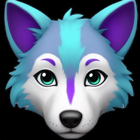 Cyan Anthro Wolf Face With Purple Markings On Cheeks And Ears Emoji