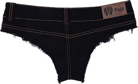 Yoojoo Womens Sexy Cut Off Low Rise Cheeky Mini Denim Shorts Thong