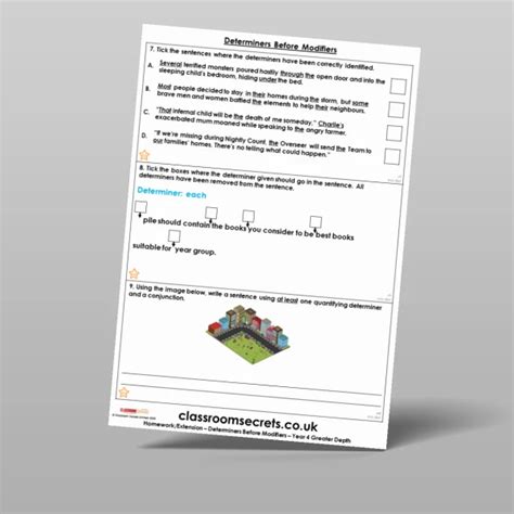Year 4 Determiners Before Modifiers Homework Resource Classroom Secrets