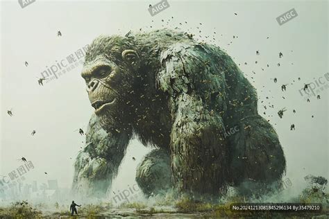 Ai创作图霸气大猩猩形象 电影原画插画 3d合成 步氏巨猿 Cgi超现实主义 电影原画 4k壁纸 3d概念艺术 海报合成素材 大气合成海报