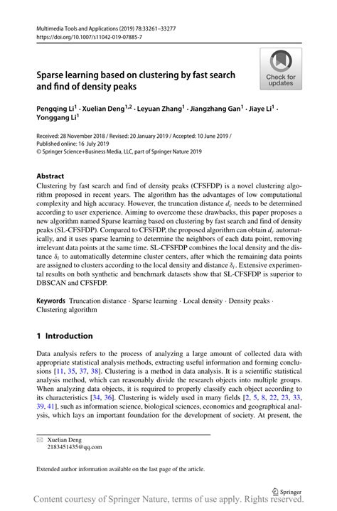sparse learning based on clustering by fast search and find of density