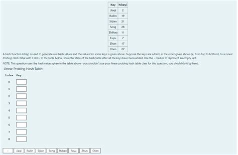 solved probing hash table with 9 slots in the table below