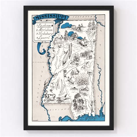Mississippi Map 1931 Vintage Mississippi Map Old Mississippi Art