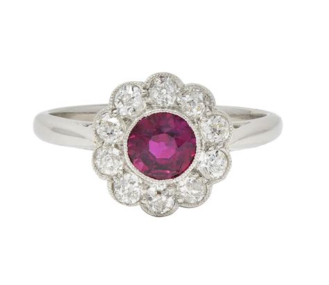 Art Deco 120 Ctw No Heat Ruby Diamond Platinum Vintage Halo Ring Gia