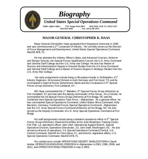 Usmc Biography Template Printable Calendars At A Glance