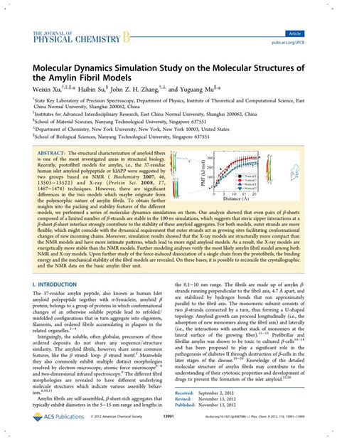(PDF) Molecular Dynamics Simulation Study on the Molecular Structures of the Amylin Fibril ...