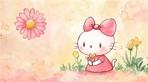 Simple Watercolor Illustration Of Cute Hello Kitty Premium Ai