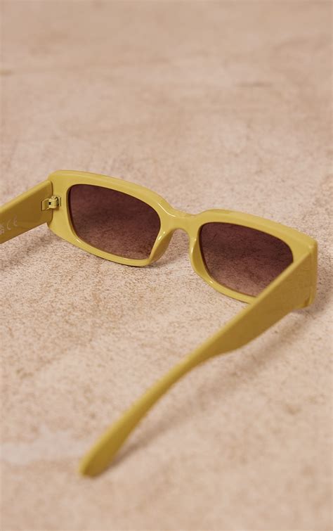 Olive Brown Lens Slim Rectangle Sunglasses Accessories Prettylittlething Aus