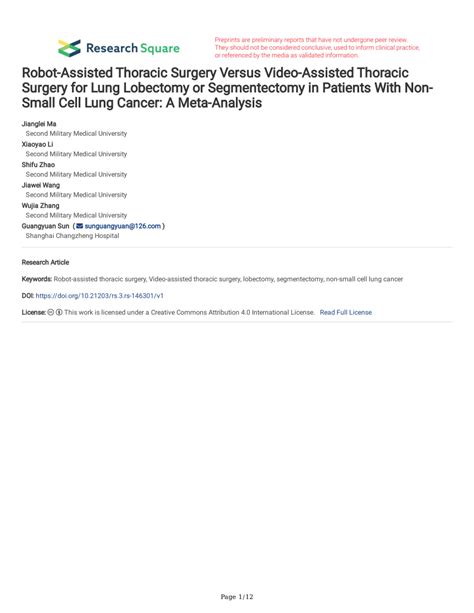Pdf Robot Assisted Thoracic Surgery Versus Video Assisted Thoracic