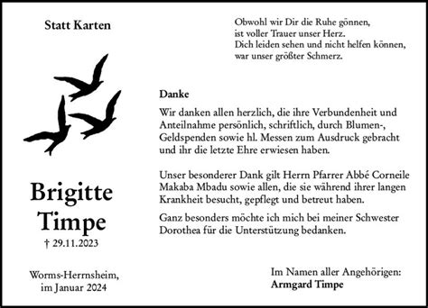 Traueranzeigen Von Brigitte Timpe Vrm Trauer De