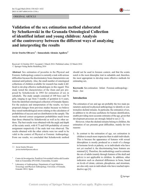 Validation Of The Sex Estimation Method Elaborated By Schutkowski In