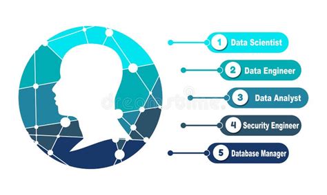 Data Science And Communication Concept With Scientist Head Stock Vector