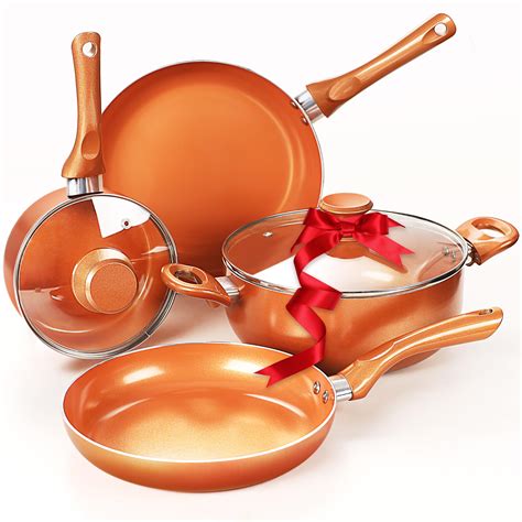 Clockitchen Nonstick Cookware Set 6 Piece Pots And Pans In Copper