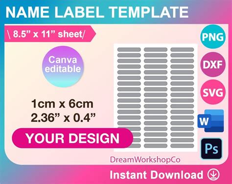 Pencil Name Label Template Ped Label Circe Label Template Canva Svg Dxf Ms Word Docx Png