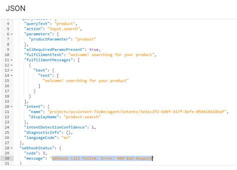 Json Getting Error Action Error No Matching Intent Handler For