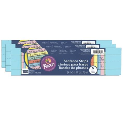 Pacon Sentence Strips 5 Assorted Colors 1 12 Ruled 3 X 24 100