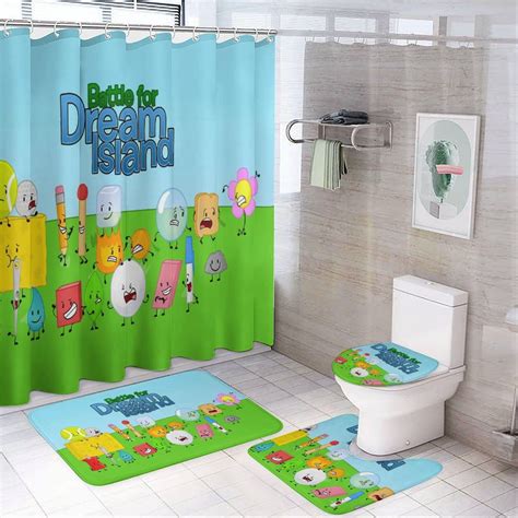 4pcs Game Bfdi Battle For Dream Island Shower Curtain Sets Bathroom
