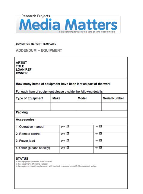 Equipment Condition Report Template Rangapparel