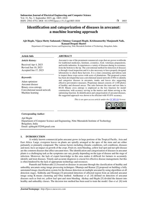 pdf identification and categorization of diseases in arecanut a