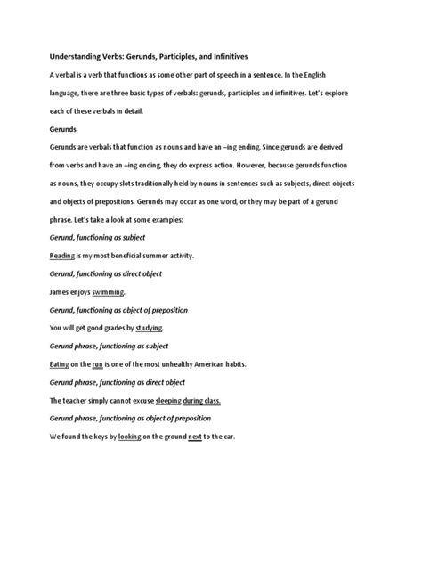 Types Of Verbals Pdf Verb Adjective