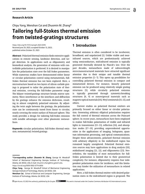 Pdf Tailoring Full Stokes Thermal Emission From Twisted Gratings Structures