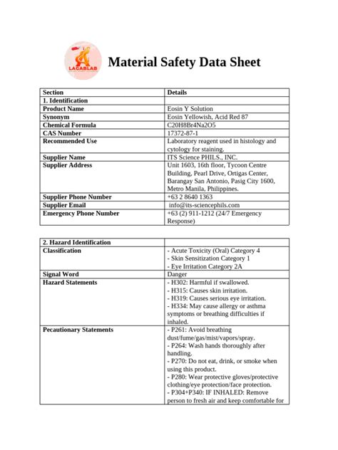 Eosin Y Solution Msds Overview Pdf Toxicity Water