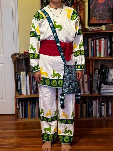 Huichol Hand Embroidered Cotton Outfit 4 Piece Genuine Huichol Clothes