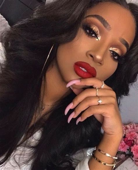 Eyeshadow And Red Lips On Black Women Red Lipstick Makeup Ideas