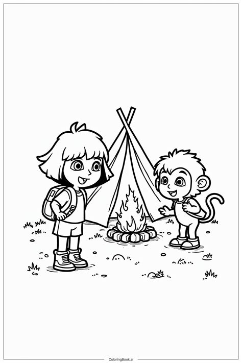 도라와 친구들의 캠핑 밤 색칠하기 페이지 무료 Pdfandpng 인쇄 가능