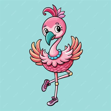 Playful Flamingo Ballerina In Ballet Shoes Cartoon Illustration