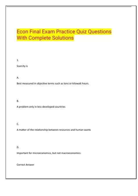 Econ Final Exam Practice Quiz Questions With Complete Solutions Econ Stuvia Us