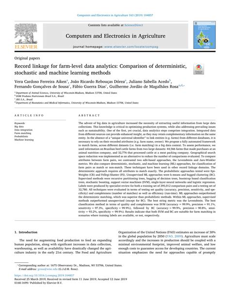 pdf record linkage for farm level data analytics comparison of