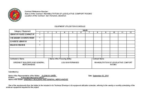 Equipment Utilization Schedule Pdf