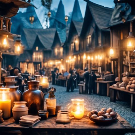 Photography Realism Medieval Fantasy Market With Stalls For Witches