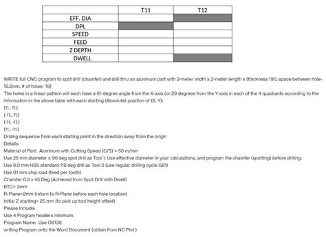 Solved Write Full Cnc Program To Spot Drill Chamfer And