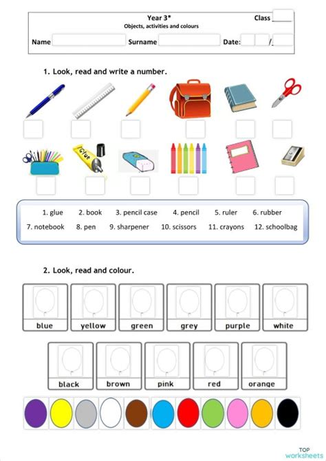 Objects Activities And Colours Interactive Worksheet Topworksheets