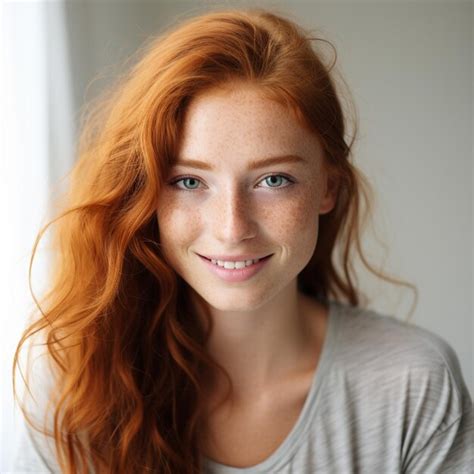 Premium Photo Headshot Portrait Of Happy Ginger Girl With Freckles