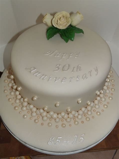 Pearl 30th Wedding Anniversary Cake With Rose Spray And Pearls