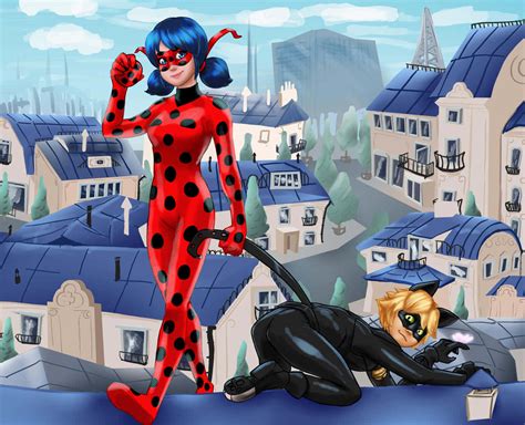 Download Ladybug And Cat Noir Uniting Their Powers To Save Paris