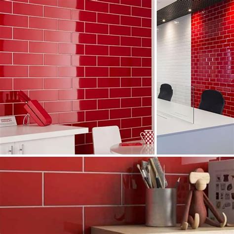 Red Subway Tile Backsplash Veelike Red Herringbone Peel And Stick