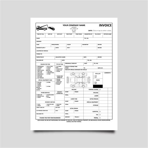 Editable Towing Invoice Template Microsoft Word Etsy