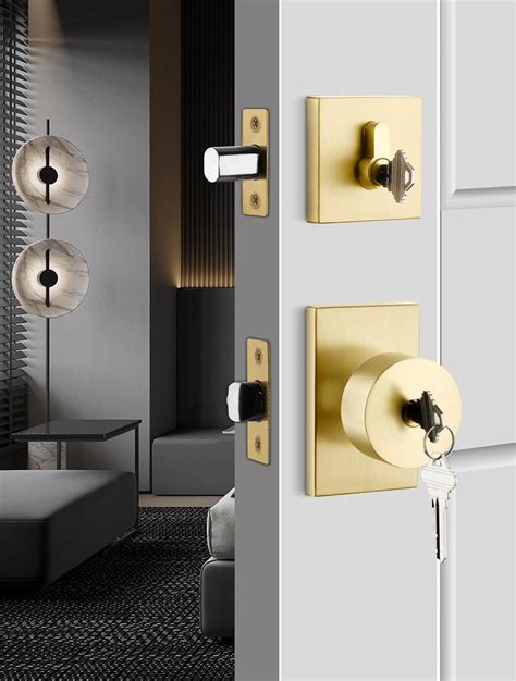 Goldenwarm Gold Exterior Door Lock Set Square Contemporary Keyed Alike