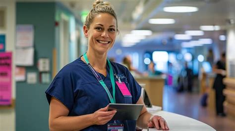 Premium Photo A Woman With A Badge That Says Quot She Is Holding A Tablet Quot